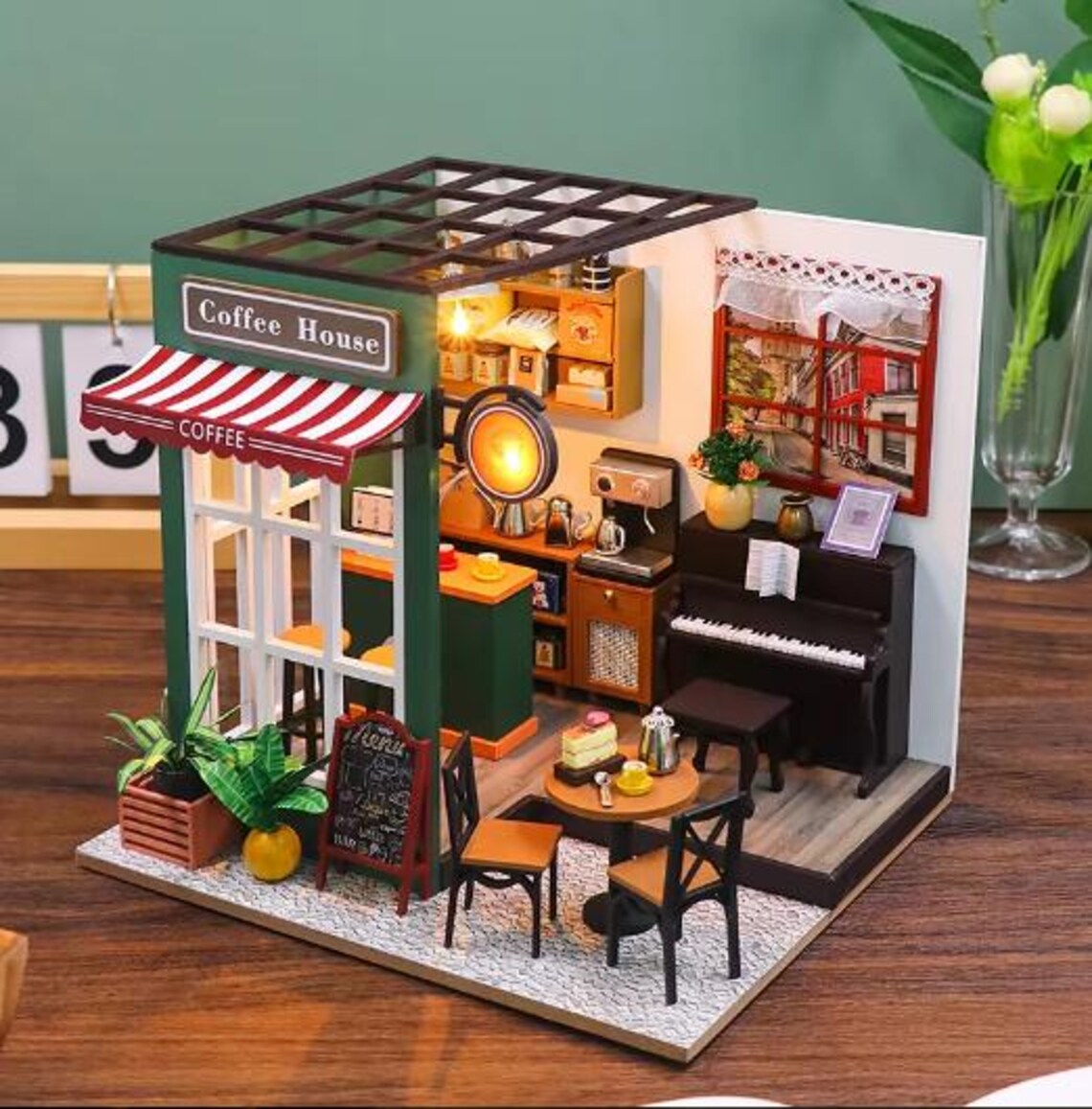 Diy Miniature Coffee Shop Kit | Miniature Coffee House With Piano ...