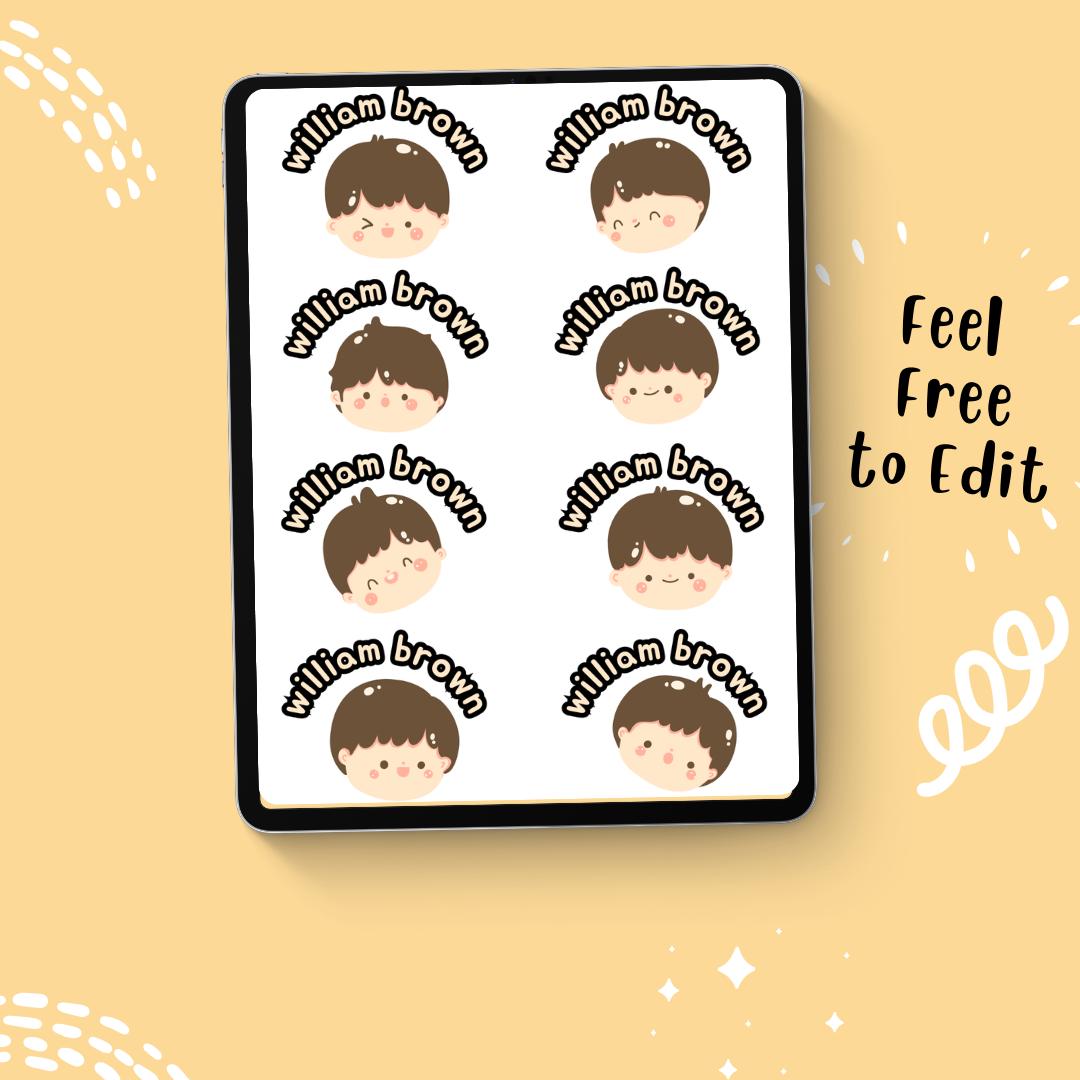 Sticker Name Labels Editable | Cute Boy Labels Name Sticker | School ...