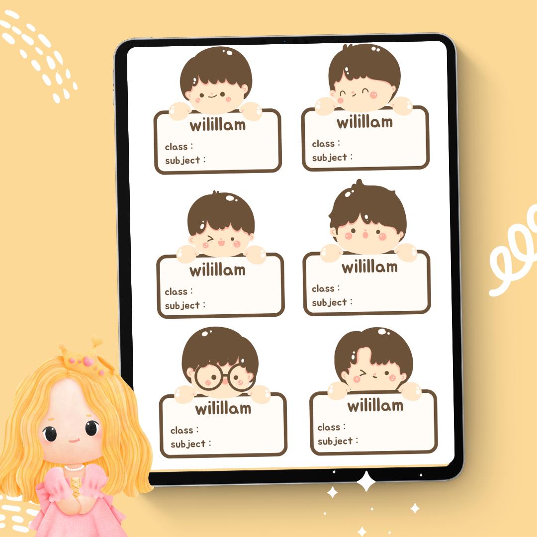 Sticker Name Labels Editable | Cute Boy Labels Name Sticker | School ...