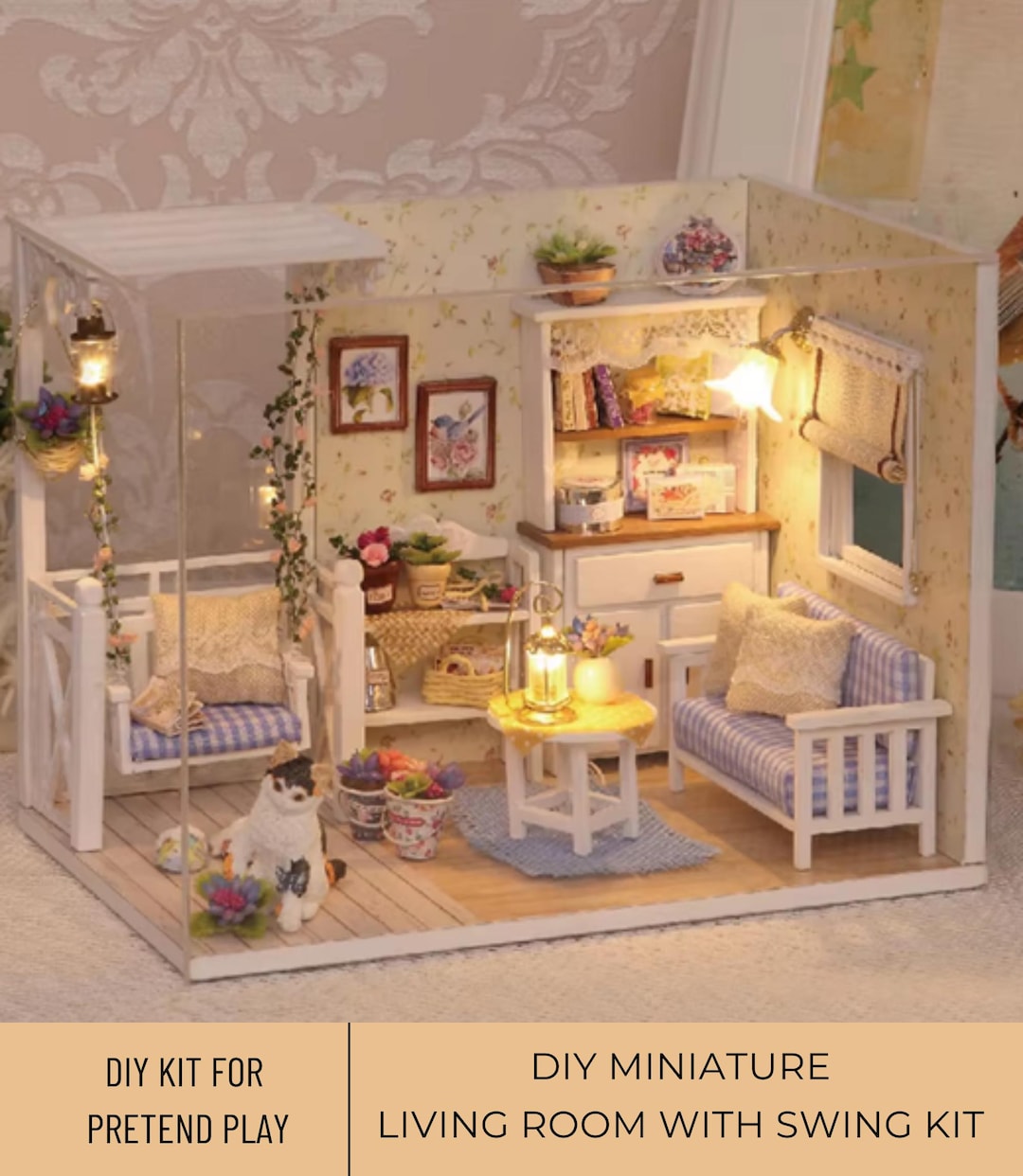 DIY Miniature Living Room With Swing Kit, DIY Miniature Bedroom Kit ...
