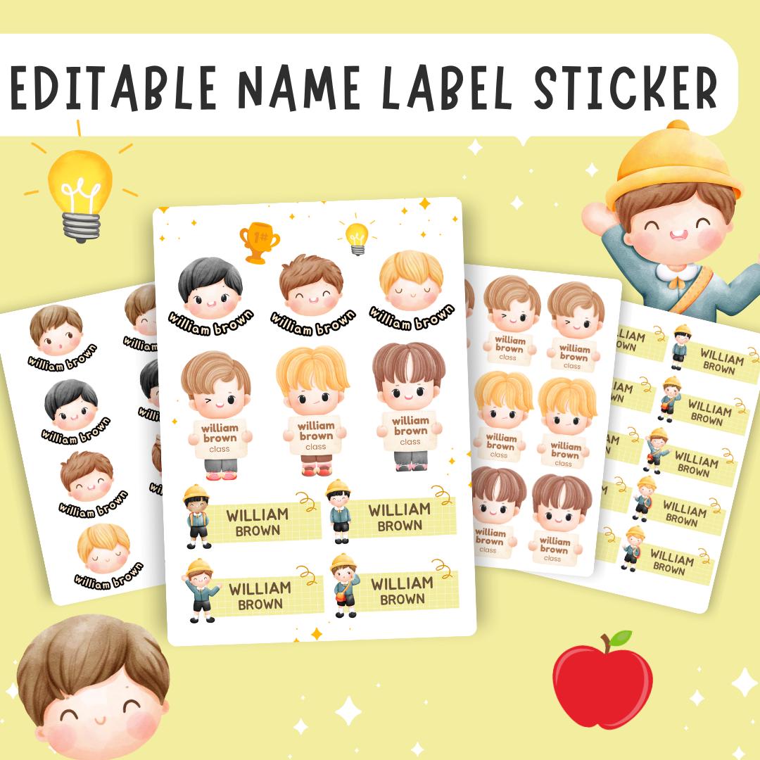 Sticker Name Labels for School, Cute Boy Labels Name Sticker, School ...