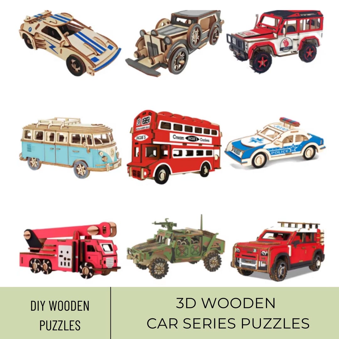 3D DIY Wood Puzzle Toy Cars, Wooden Vehicle Puzzles, Wooden Military ...