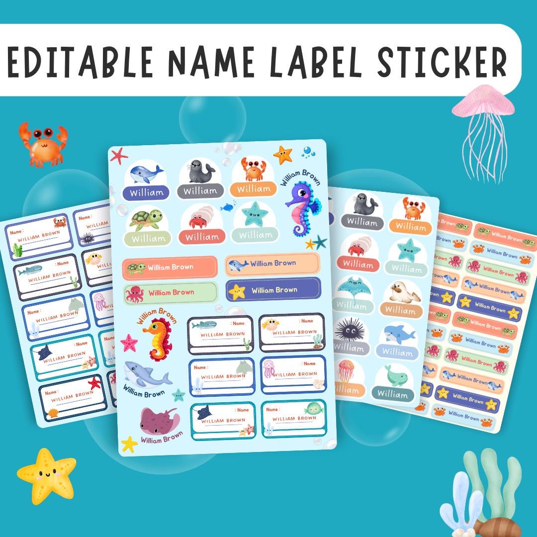 Sea Animal Sticker Name Tags Labels | Sticker Name Labels Printable ...