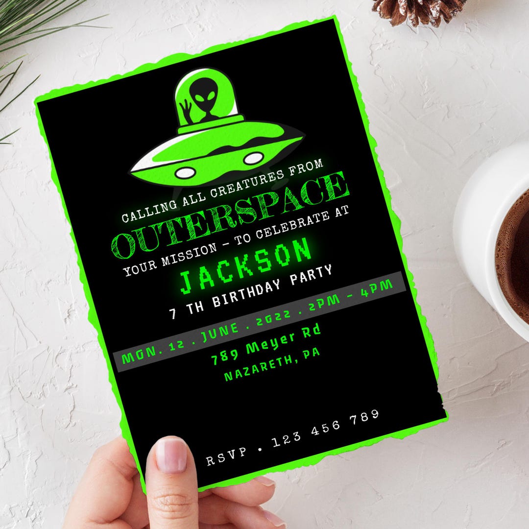 Alien Birthday Invitation Design, Ufo Invitation Templates, Editable ...