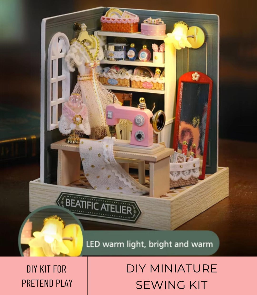 Miniature Sewing Machine Set Kit | Miniature Beautiful White Dress ...