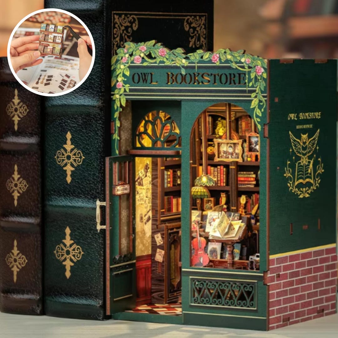 DIY Owl Book Store Book Nook, Wooden Book Nook, Wooden Bookshelf Insert ...