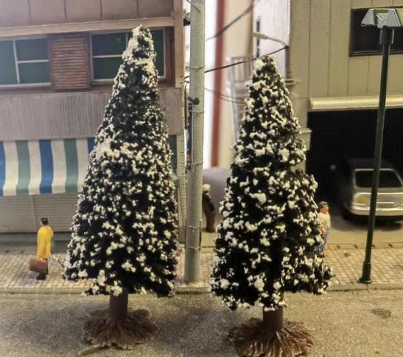 2 Pcs Miniature Ceder Winter Tree | Miniature Cedar Tree Snow Covered ...