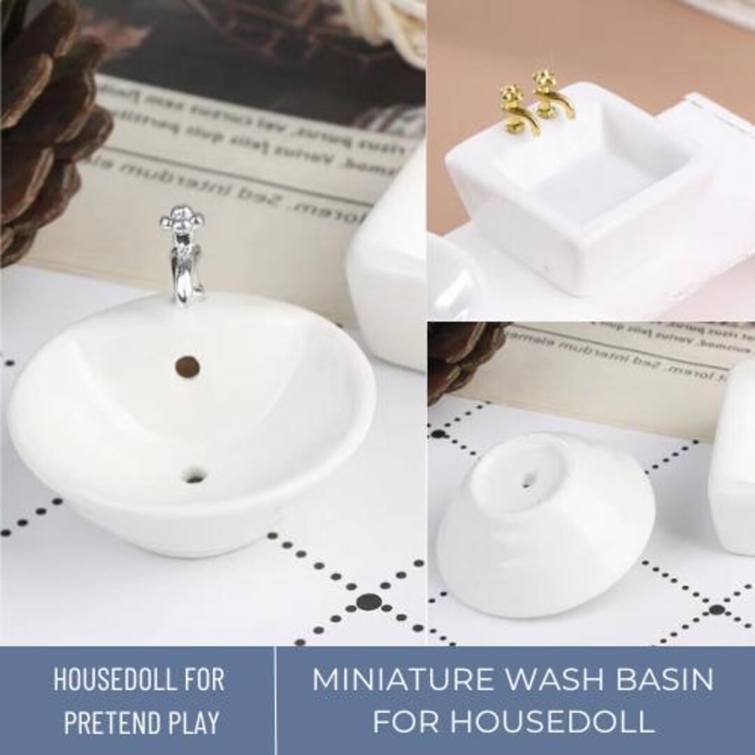 1pc Miniature Ceramic Wash Basin, Miniature Bathroom for Dollhouse ...
