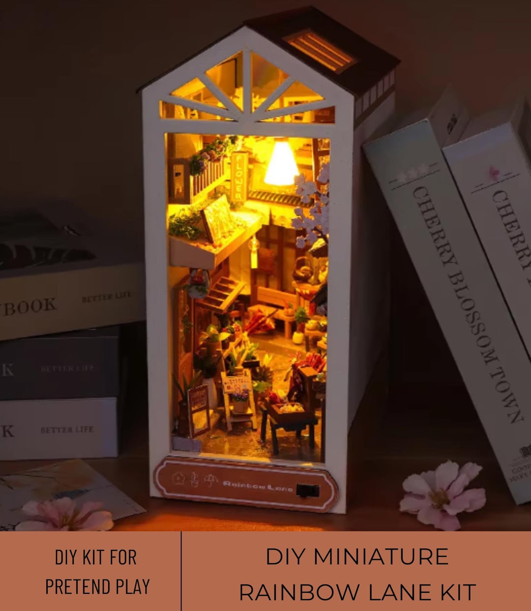 DIY Miniature Flower Shop, Miniature City Bookshelf Set, DIY Book Nook ...
