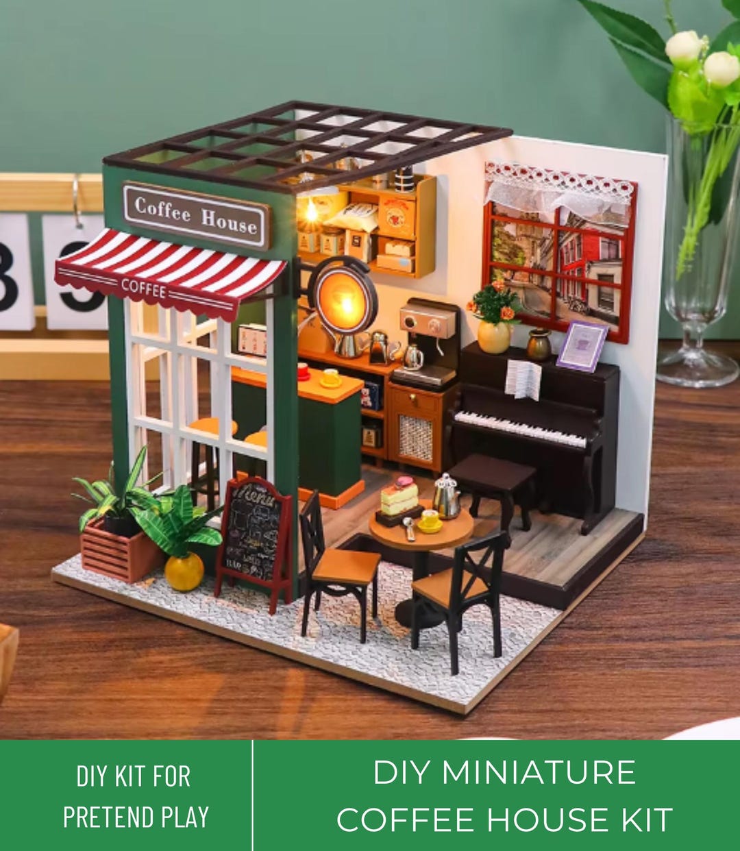 Diy Miniature Coffee Shop Kit, Miniature Coffee House With Piano ...