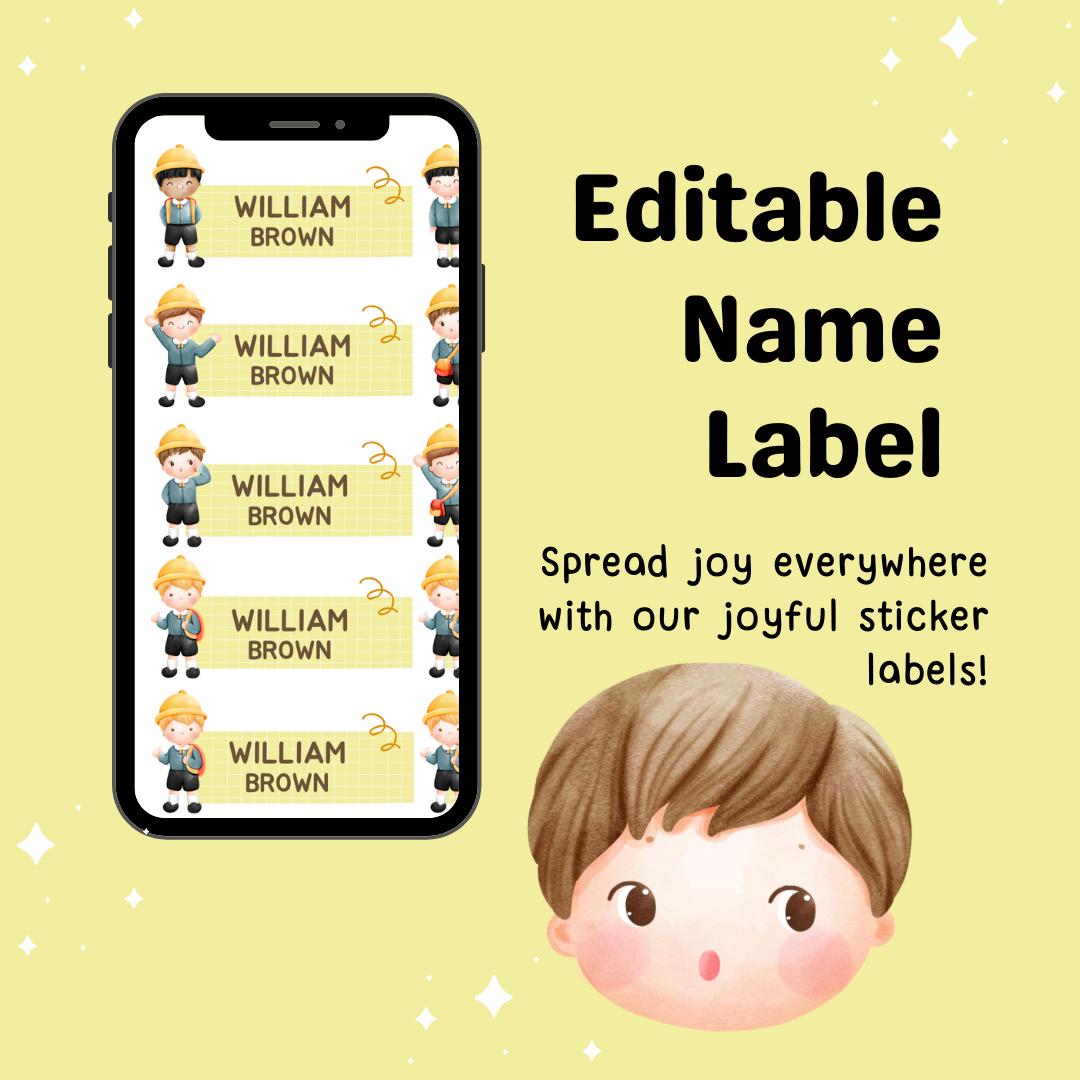 Sticker Name Labels for School, Cute Boy Labels Name Sticker, School ...