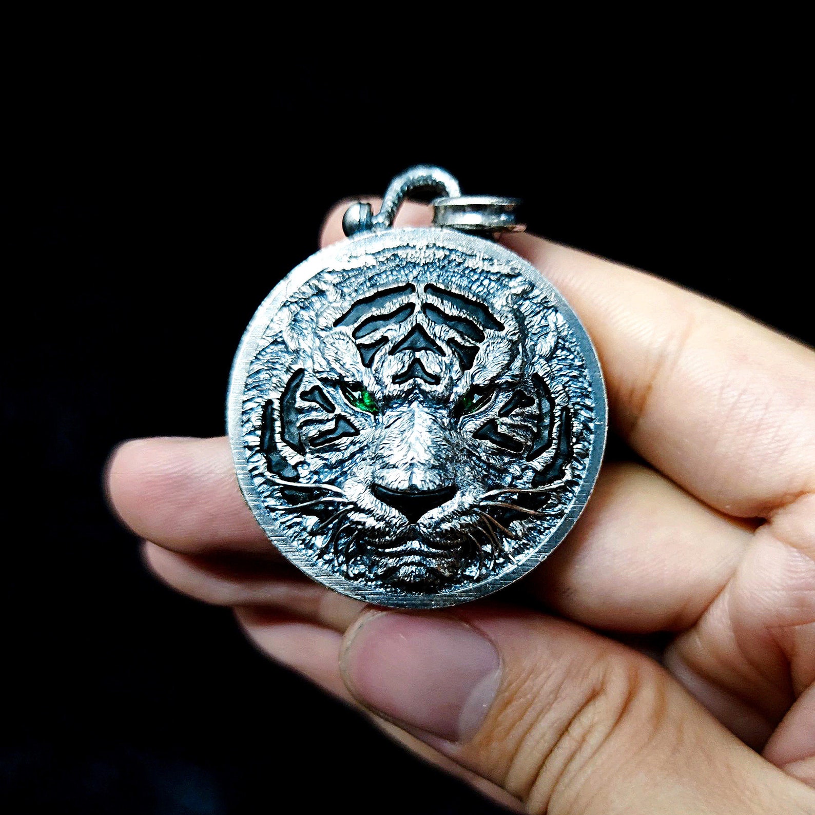 Sterling Silver Jade Tiger Pendant: Jasper Inlay, Animal Jewelry - Etsy