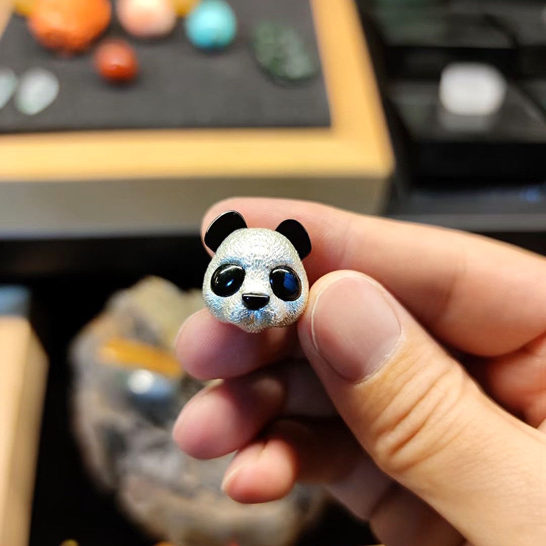 Cute Black Agate Panda Pendant 20*23mm, Inlay Natural Black Agate ,925 ...