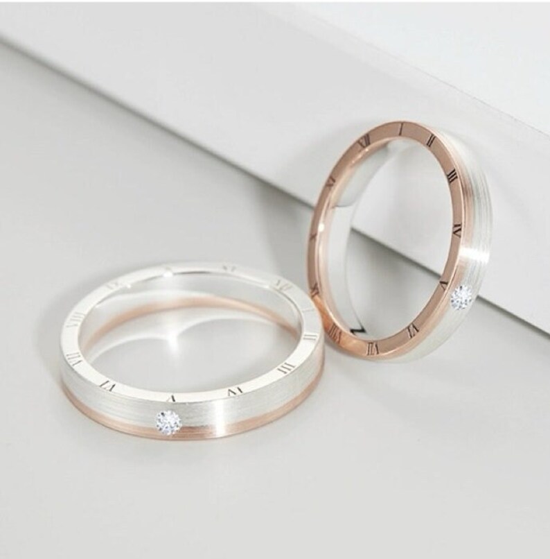 Real Diamond Couple Ring9k Rose Gold & S999 Sterling Silver His and ...