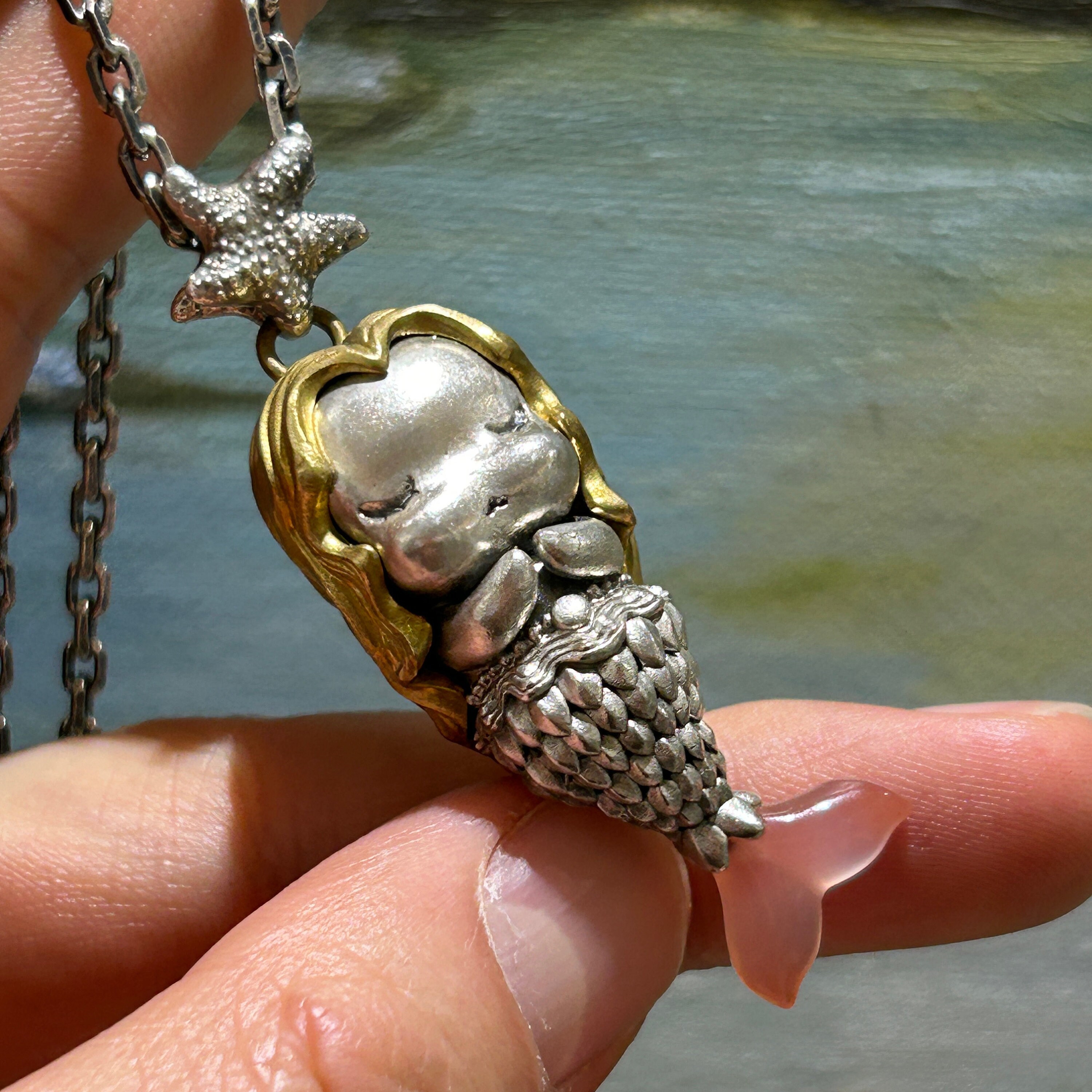 Handmade Sterling Silver Mermaid Necklace: Natural Agate Pendant - Etsy