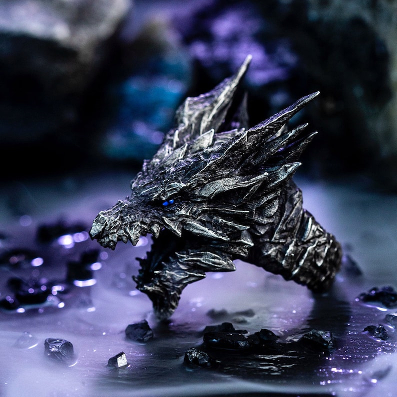 Dark Fantasy Dragon Ring: Handmade S925 Sterling Silver, Labradorite ...