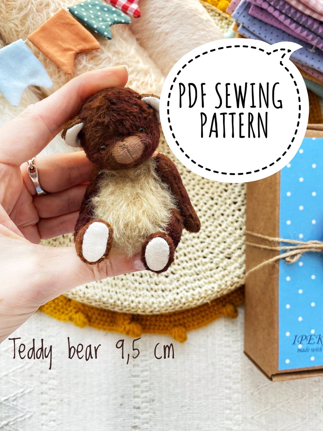Stuffed Teddy Bear Sewing Pattern Pdf, Pattern for Bear Sewing, - 9,5cm ...