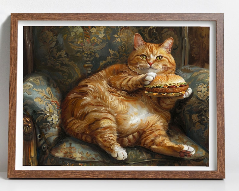 Fat Orange Cat Print | Funny Renaissance Wall Art | Chonky Tabby Eating ...
