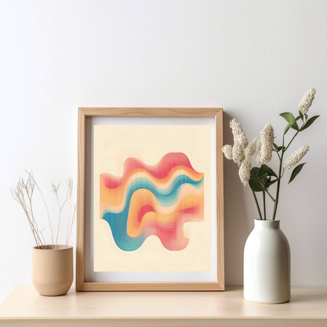Retro Wave Geometric Line Art Print, Cloud Shape Giclee Print Style ...