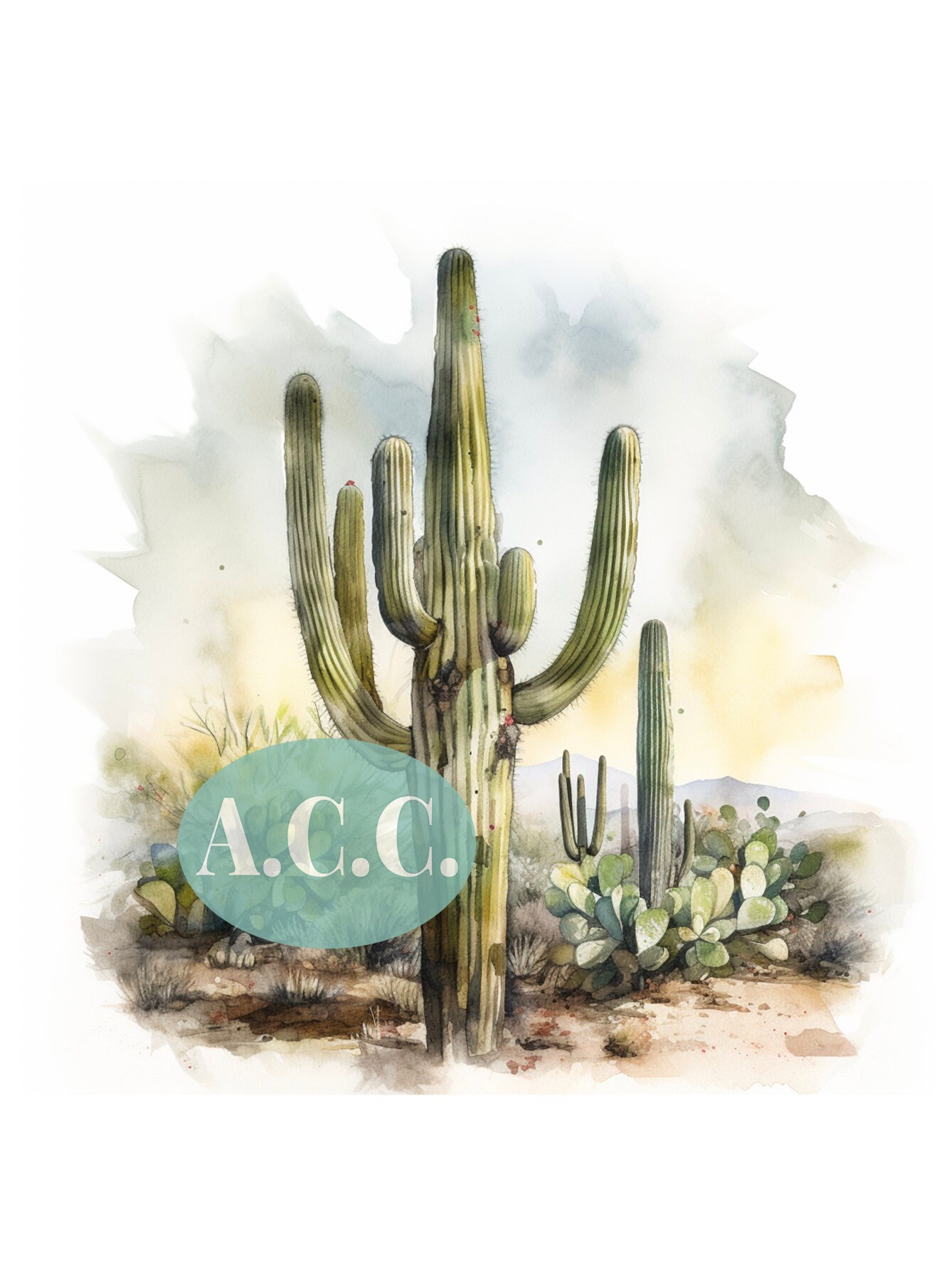 Saguaro Cactus Watercolor Art Print | Southwestern Desert Giclee ...