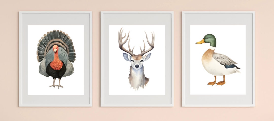 Duck Deer Turkey Prints, Set of 3 Hunting Bundle, Animals Game Wild ...