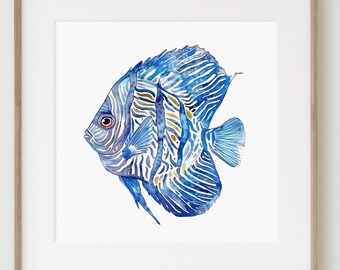 Discus Art Print Abstract Tropical Fish Watercolor Painting Wall Decor ...