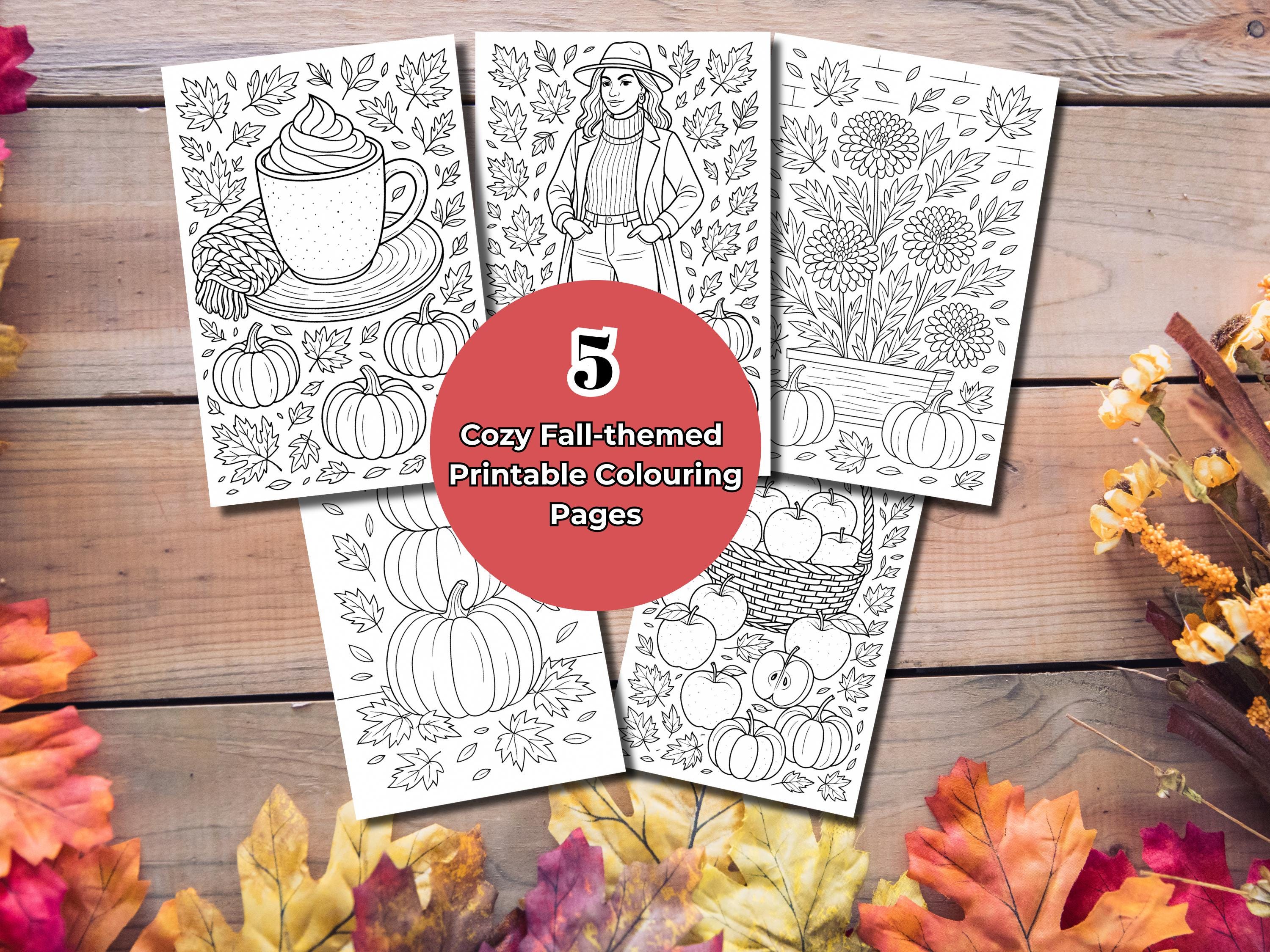 5 Fall Coloring Pages for Adults Digital Printable | Cozy Autumn ...
