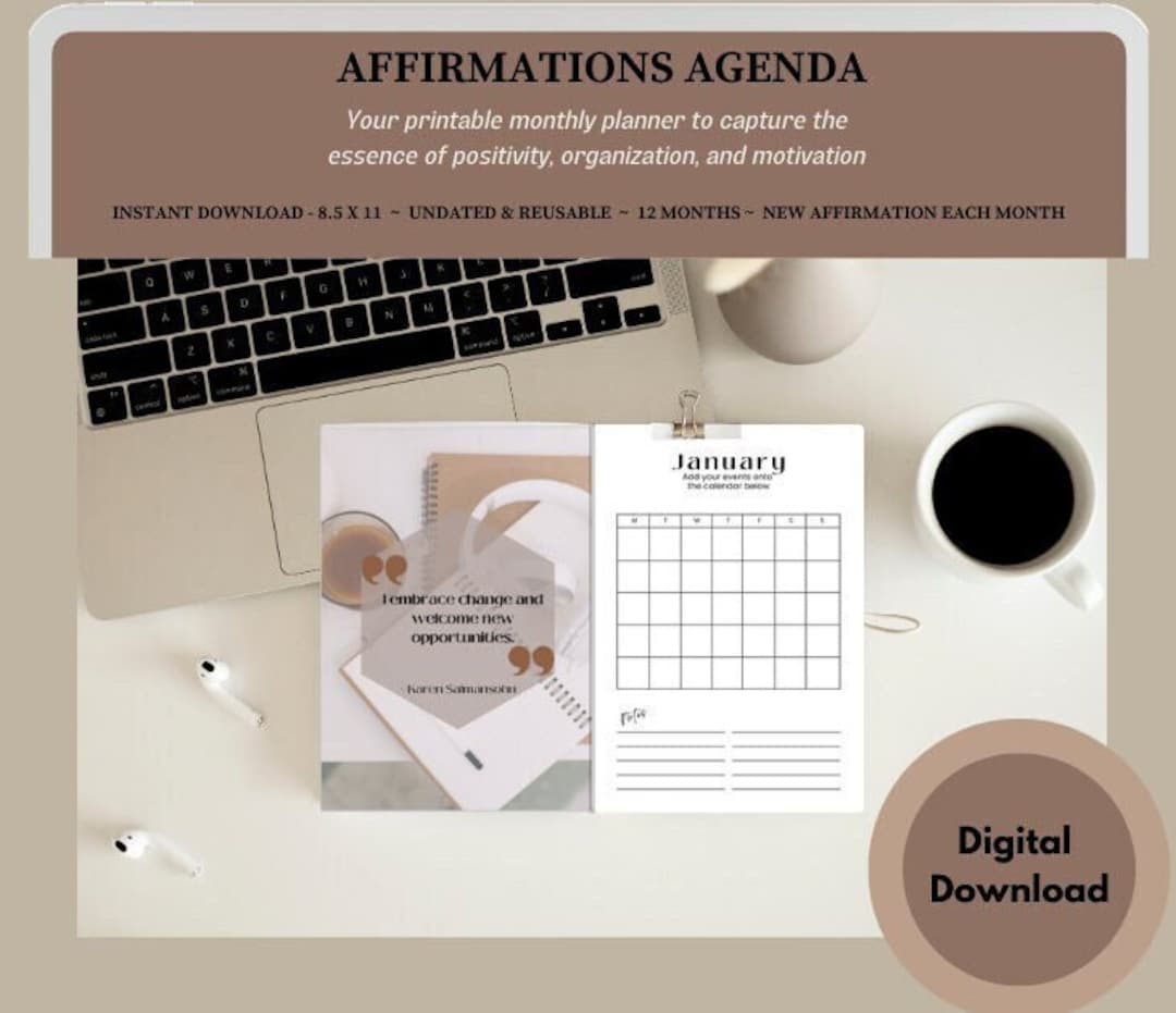 Printable Reusable Affirmations Agenda With 12 Monthly Calendars - Etsy