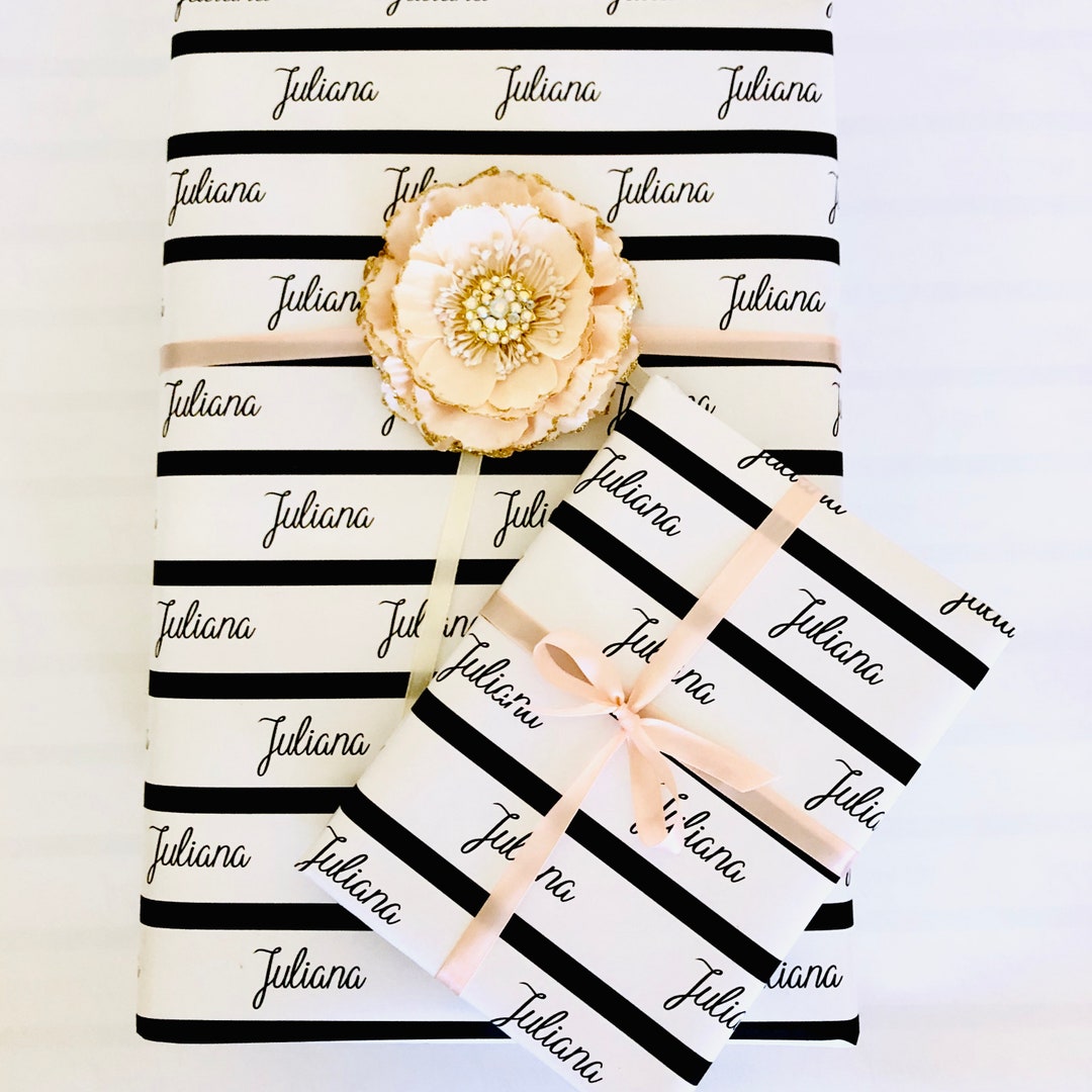 Personalized Wrapping Paper - "lines & Names" - Black and White ...