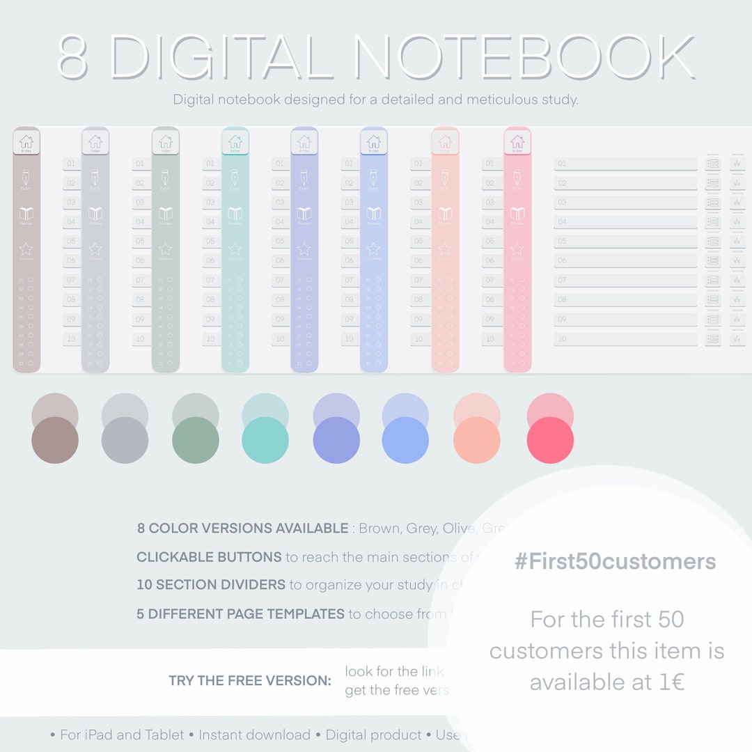 Pack of 8 Digital Notebooks for Taking Notes on Your iPad - Etsy