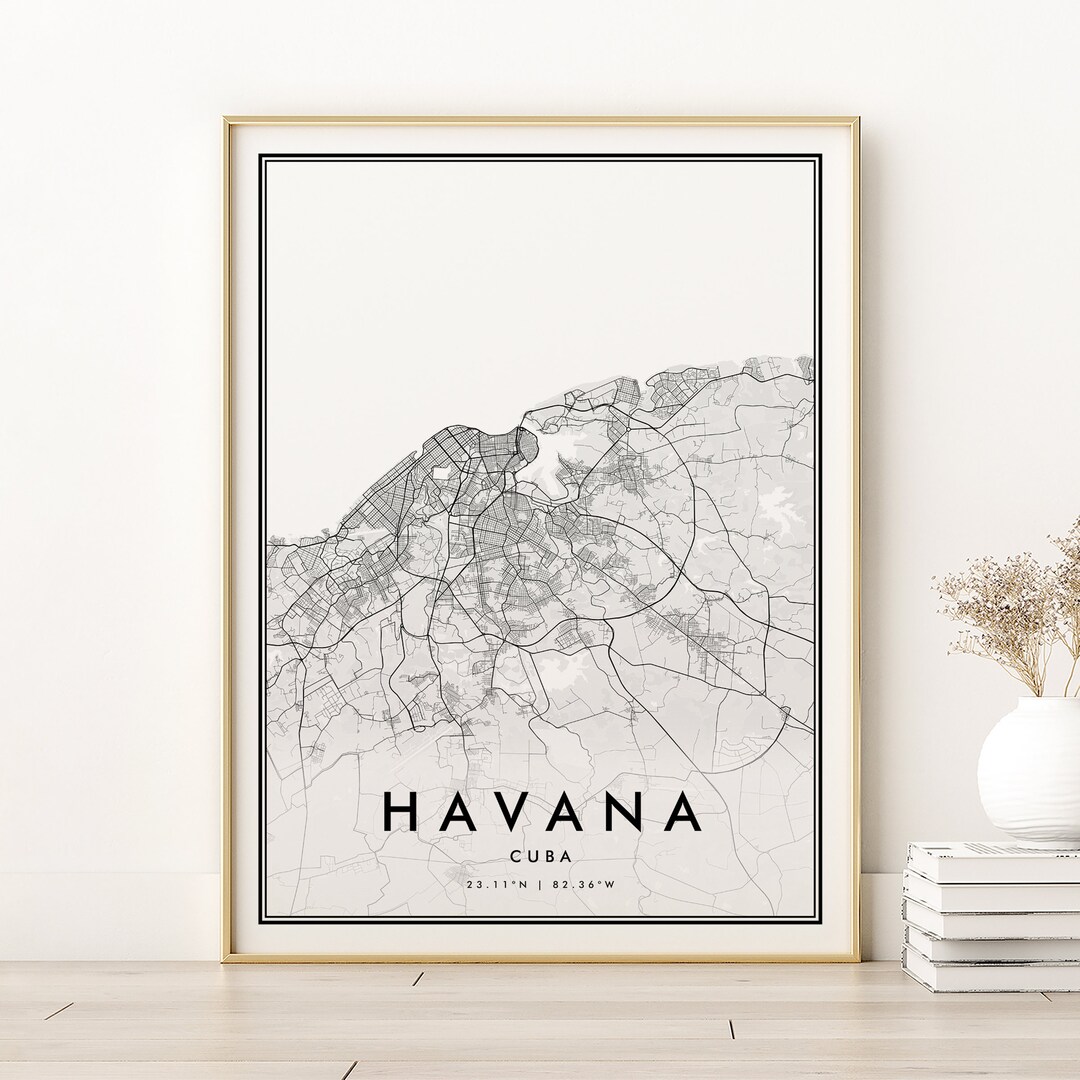 Havana Map Print, Black and White Havana City Map, Havana Wall Art ...