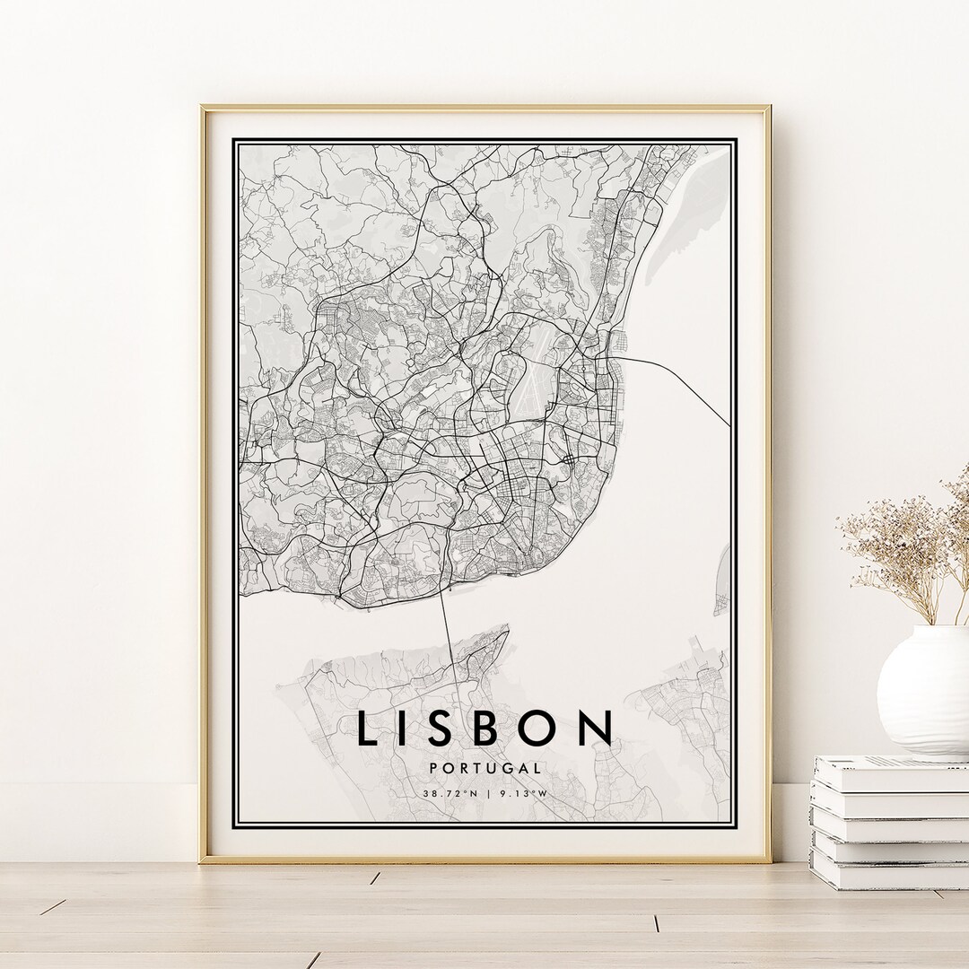 Lisbon City Map, Lisbon Portugal Map Poster, Engagement Map Art, Modern ...
