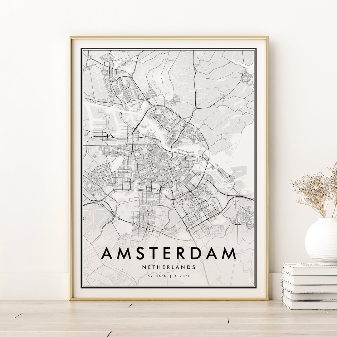 Amsterdam Map Print, Amsterdam City Map, Netherlands Retro Map Poster ...