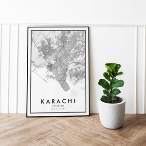Karachi Map Print, Karachi Pakistan Country Map Poster, Retro Gift City ...