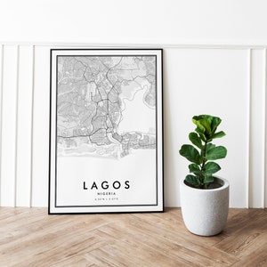 Lagos City Map, Nigeria Black and White Map Print, Wall Art Decor ...