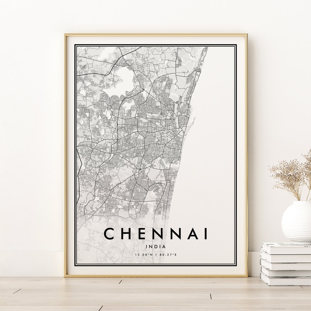 Chennai Map Print, Chennai City Map, Chennai India Travel Trip Map ...