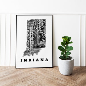 Indiana Typography Map, Indiana State Map, Indiana Word Cloud, Indiana ...