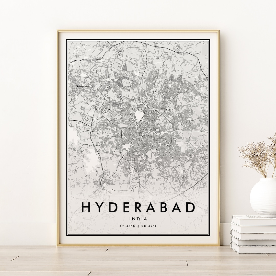 Hyderabad Map Print, India Gift Map Art, Hyderabad India City Map ...
