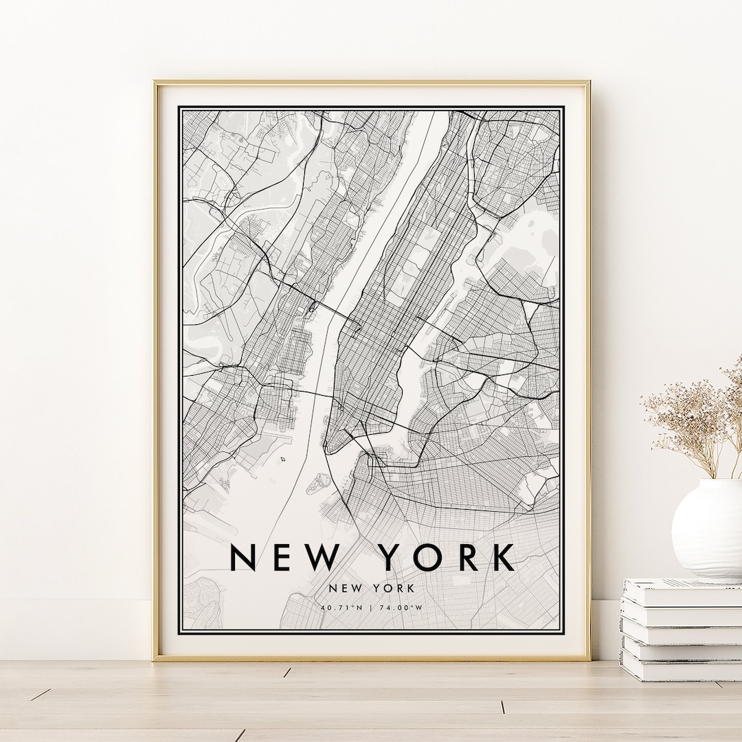 New York Map Print, New York City Map, Vintage New York Street Map Art ...