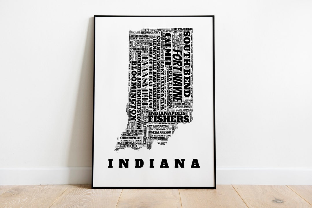 Indiana Typography Map, Indiana State Map, Indiana Word Cloud, Indiana ...