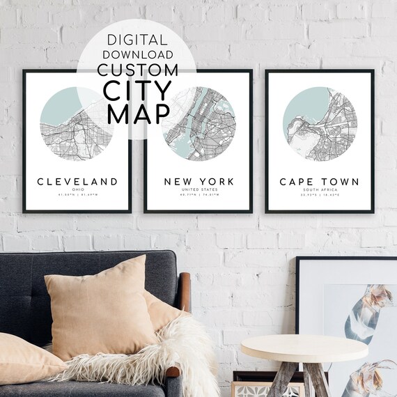 Digital Download Set of 3 Custom City Map Print Printable - Etsy