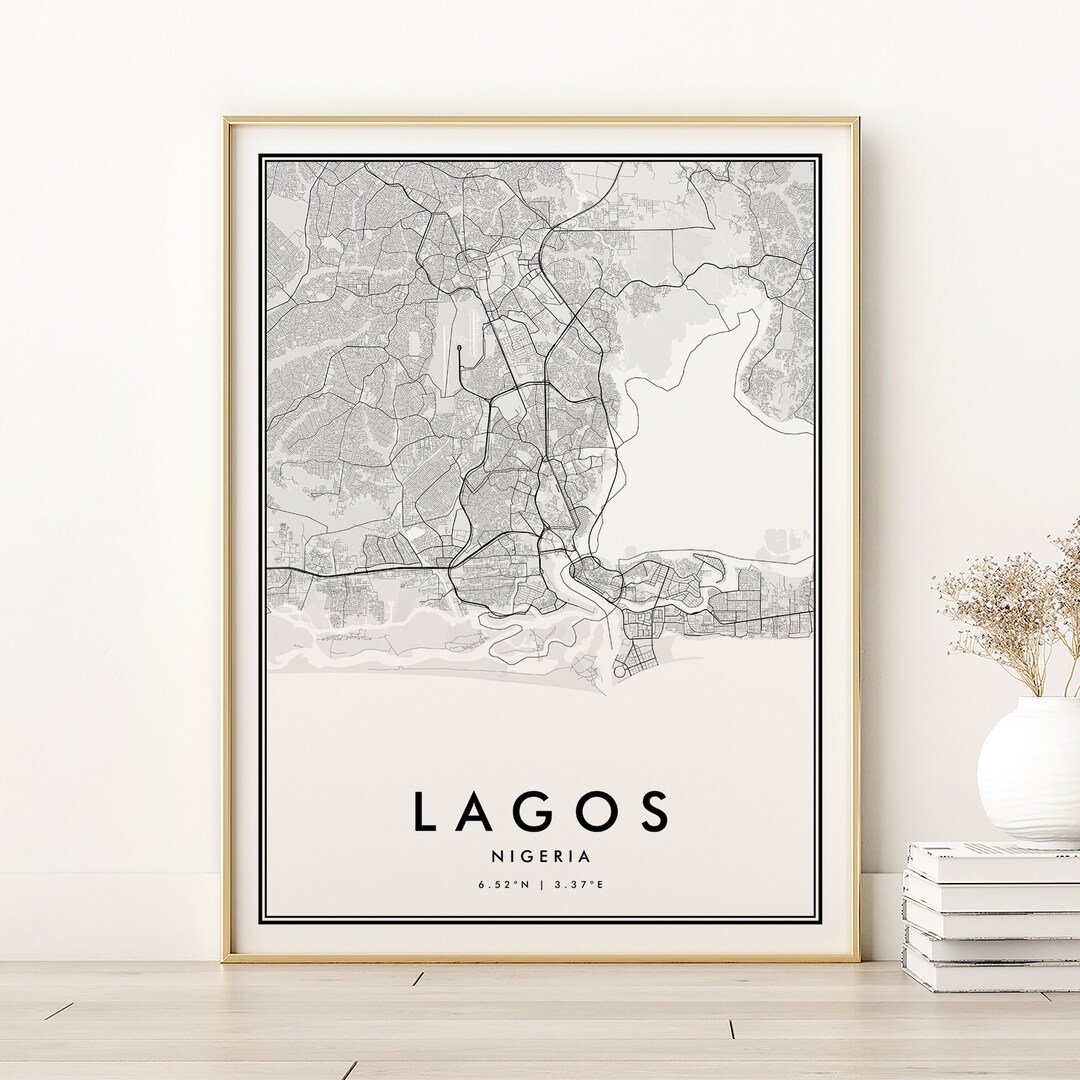 Lagos City Map, Nigeria Black and White Map Print, Wall Art Decor ...