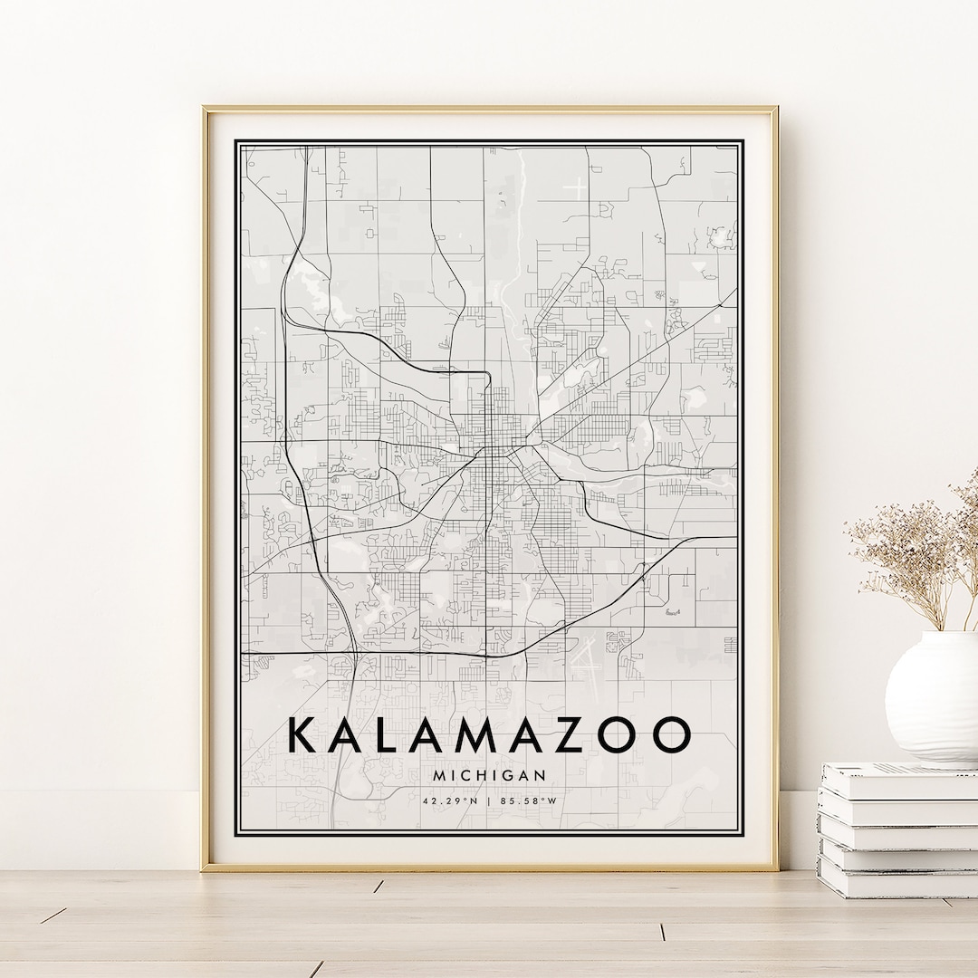 Kalamazoo Map Print, USA MI Balck and White Map, Wall Art Decor ...