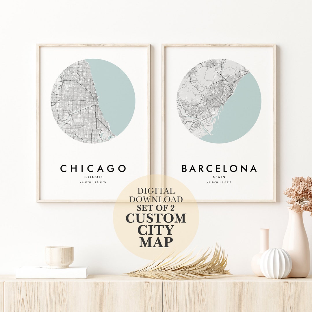 Digital Download Set of 2 Custom City Map, City Map Print, Printable ...
