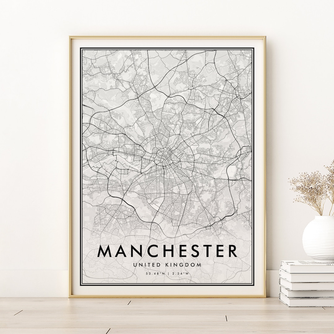 Manchester City Map, United Kingdom Map Print, Manchester UK Minimalist ...