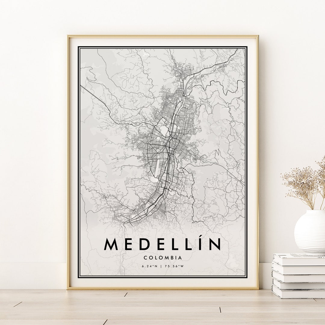 Medellín Map Print, Colombia Road Map Poster, Gifts for Her, Custom Map ...