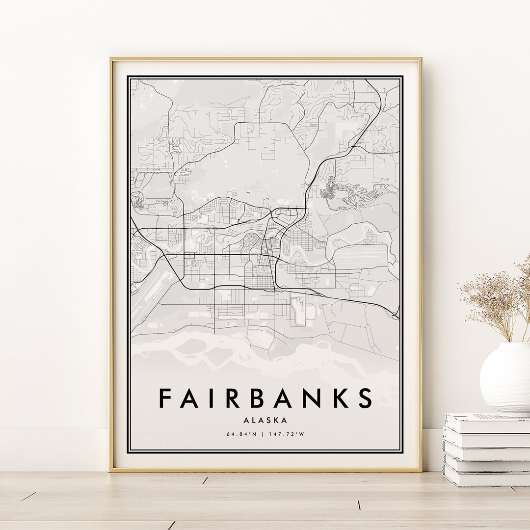 Fairbanks Map Print, Retro Fairbanks Alaska City Map, Minimalist ...
