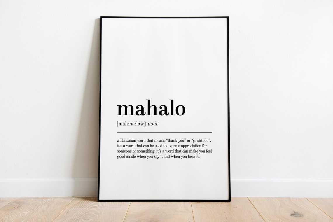 Mahalo Definition Print, Mahalo Minimalist Print Modern Wall Art ...