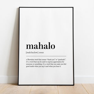 Mahalo Definition Print, Mahalo Minimalist Print Modern Wall Art ...