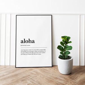 Aloha Definition Print, Aloha Minimalist Print Modern Wall Art, Aloha ...